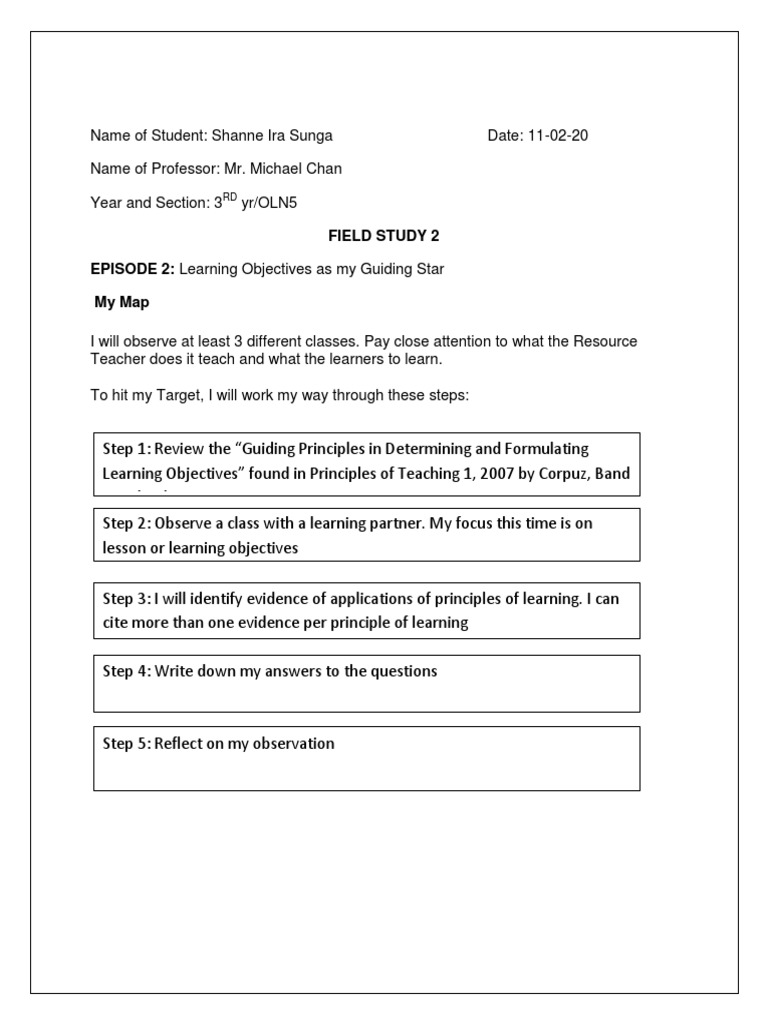 Field Study 2 EPISODE 2: Learning Objectives As My Guiding Star My Map ...