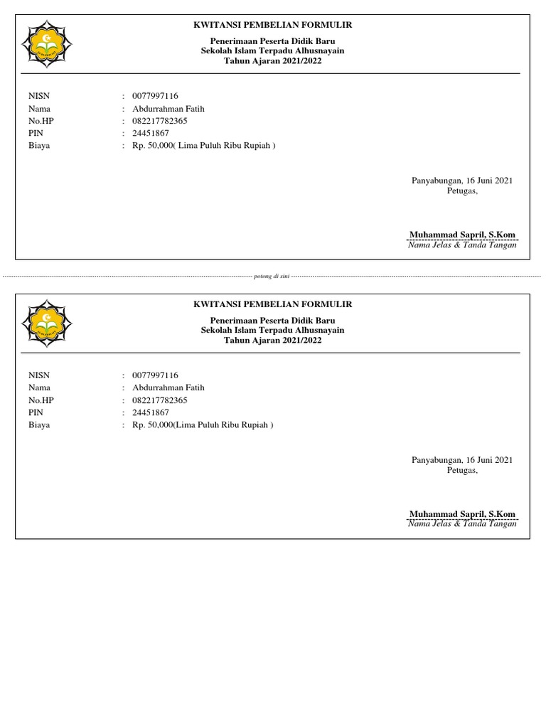 Kwitansi Formulir 0077997116 | PDF