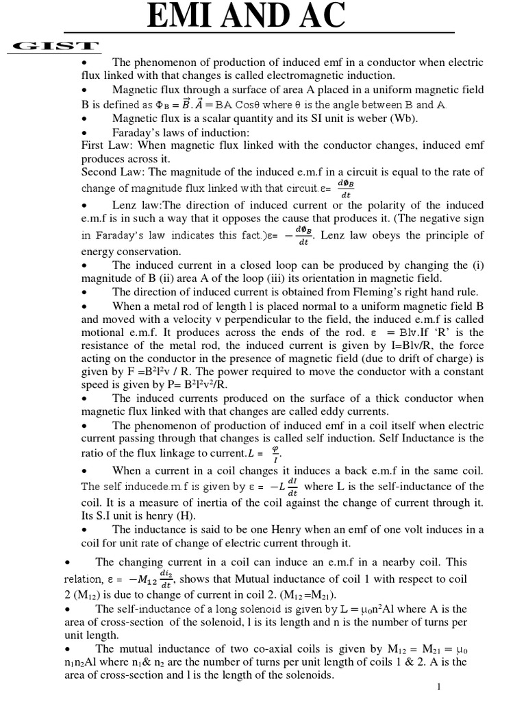 Emi Notes (Cbse Class 12 2021-22) | Download Free PDF | Electromagnetic ...
