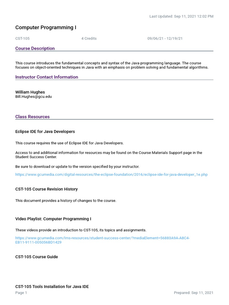 Computer Programming I: Course Description | PDF | Apa Style | Rubric ...