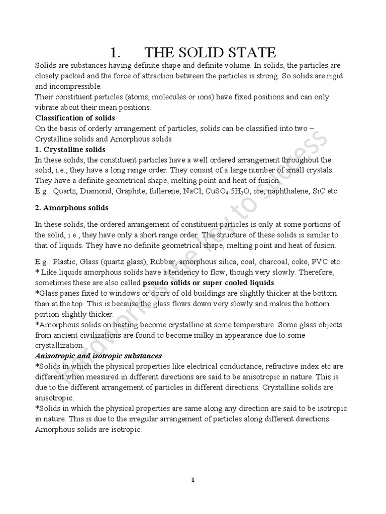 Class 12 Chemistry Chapter 1 Solid States (Typed Notes) | PDF ...