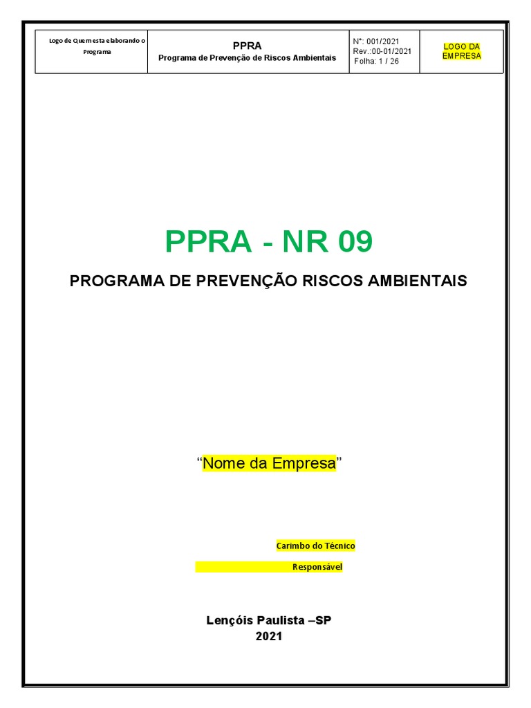 Modelo de PPRA | PDF | Consultor | Fator de risco