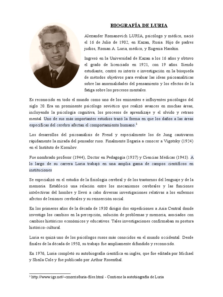 Biografía de Alexander Luria | PDF | Sicología | Psicoanálisis
