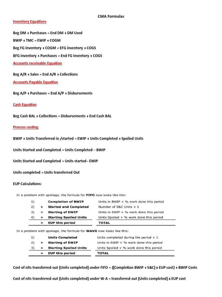 CMA Formulas: Inventory Equations | PDF | Variance | Inventory