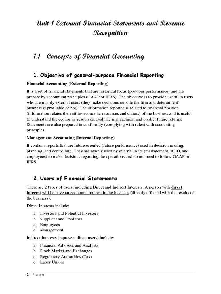 Unit 1 External Financial Statements and Revenue Recognition | PDF ...