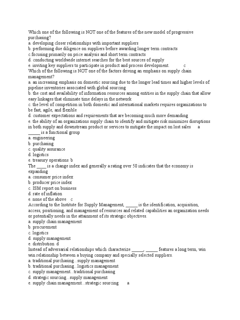 SCM Quiz 1 | PDF | Supply Chain Management | Supply Chain