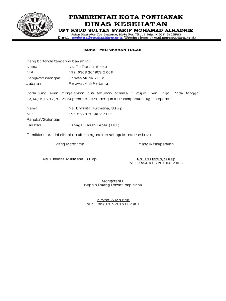 Surat Pelimpahan Tugas 2021 Aisyah | PDF