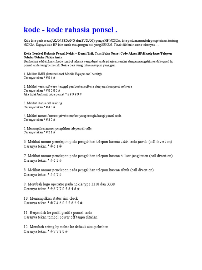 Kode Rahasia HP | PDF