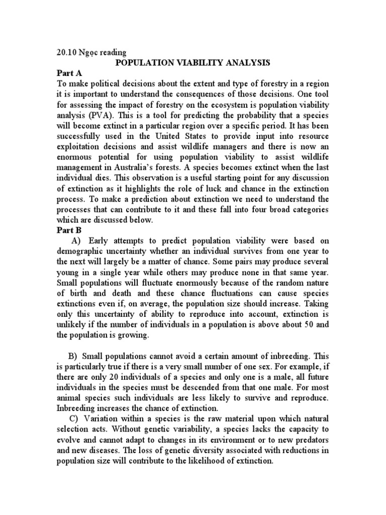 Population Viability Analysis Part A Pdf Extinction Natural