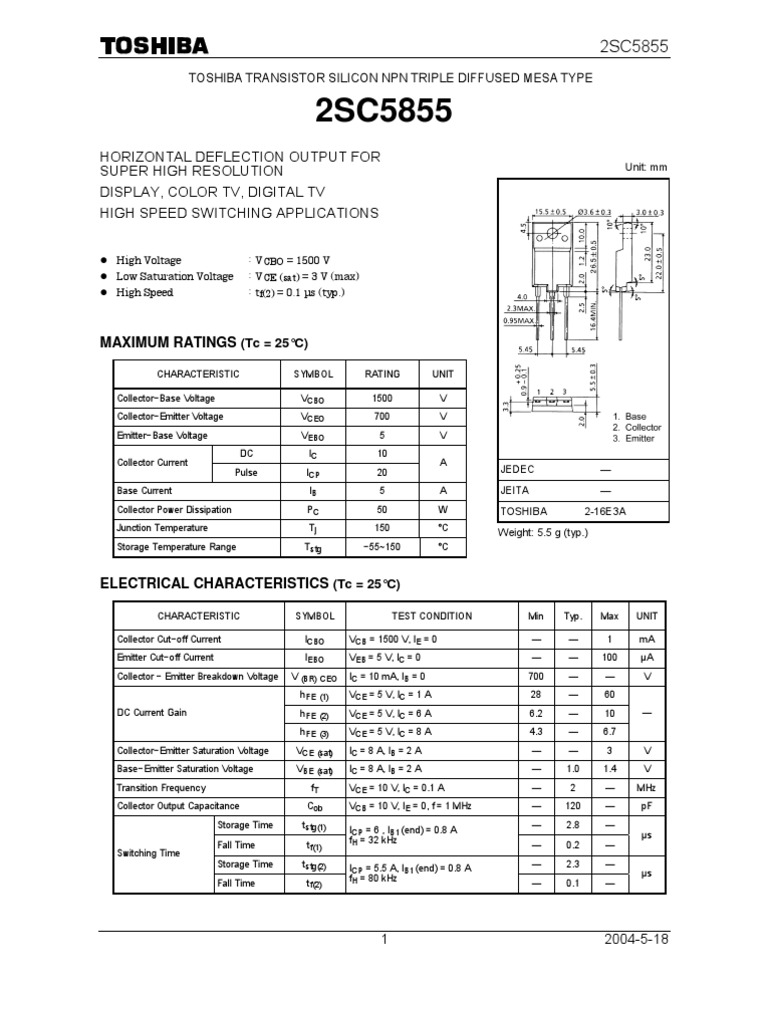 Datasheet 2sc5855 Toshiba | PDF | Reliability Engineering | Bipolar Junction Transistor