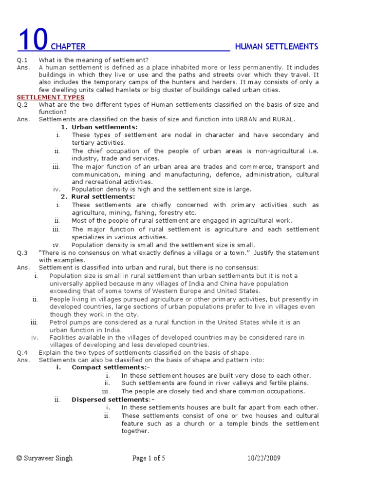 Types and Functions of Human Settlements | PDF | Village | City