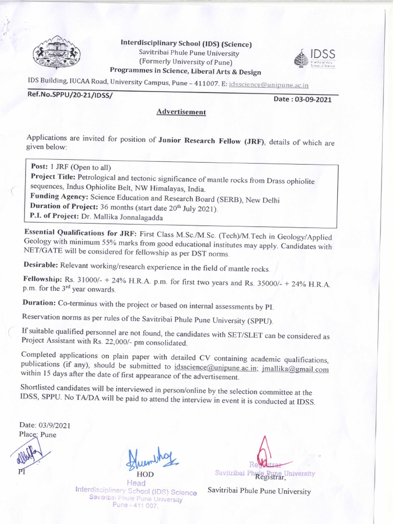 JRF Advertisemnt - 2092021 | PDF | Science | Academia