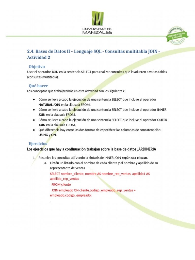 Maestro de consultas JOIN: Aprendiendo a unir tablas mediante ejercicios prácticos de SQL | PDF ...