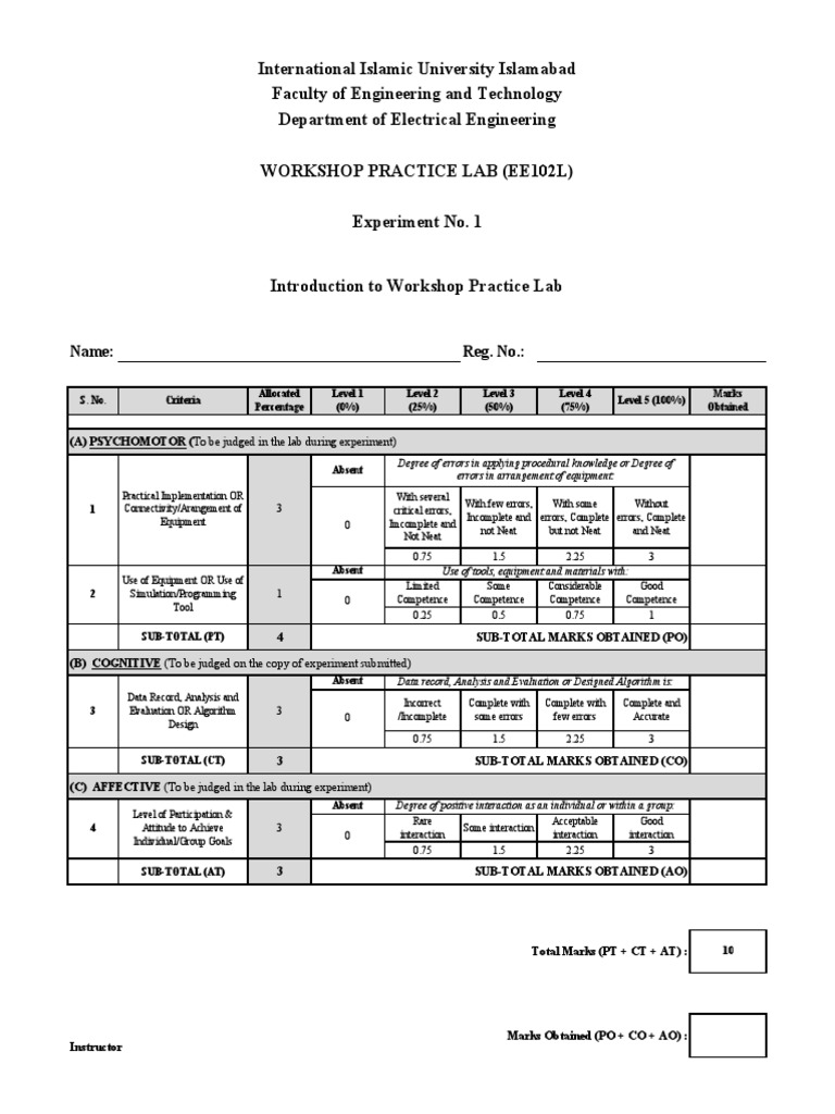 LAB 1-WP Evaluation Sheet | PDF | Experiment | Science