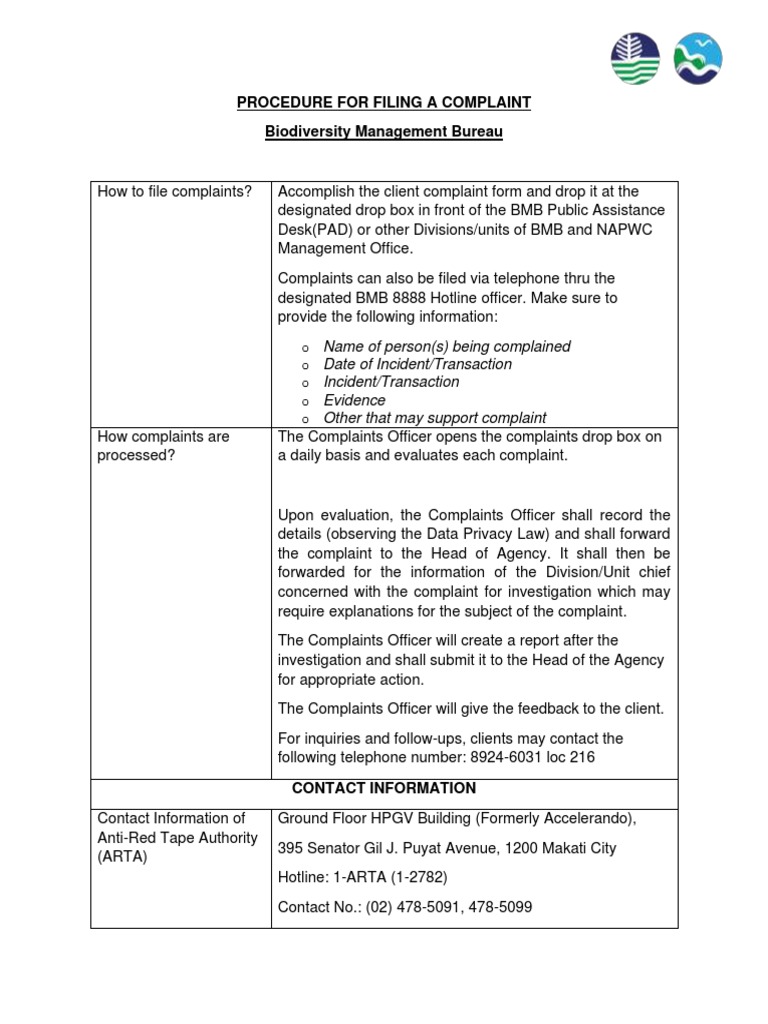 Filing Complaint Procedure | PDF | Government | Justice