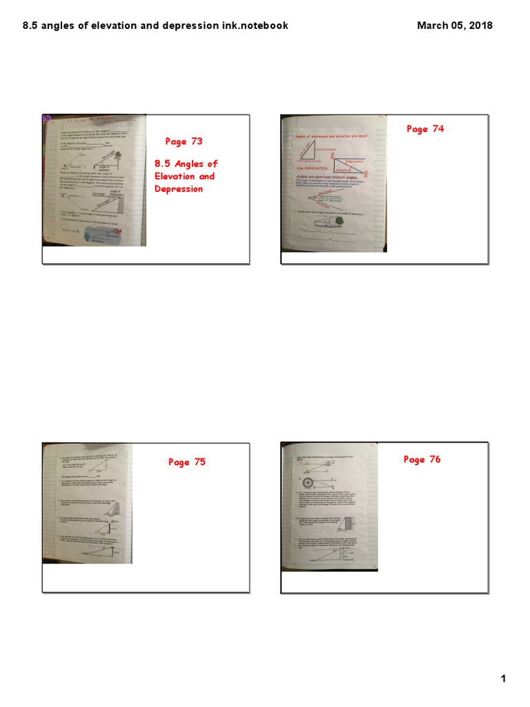 8.5 Angles of Elevation and Depression Notes | PDF | Triangle | Angle