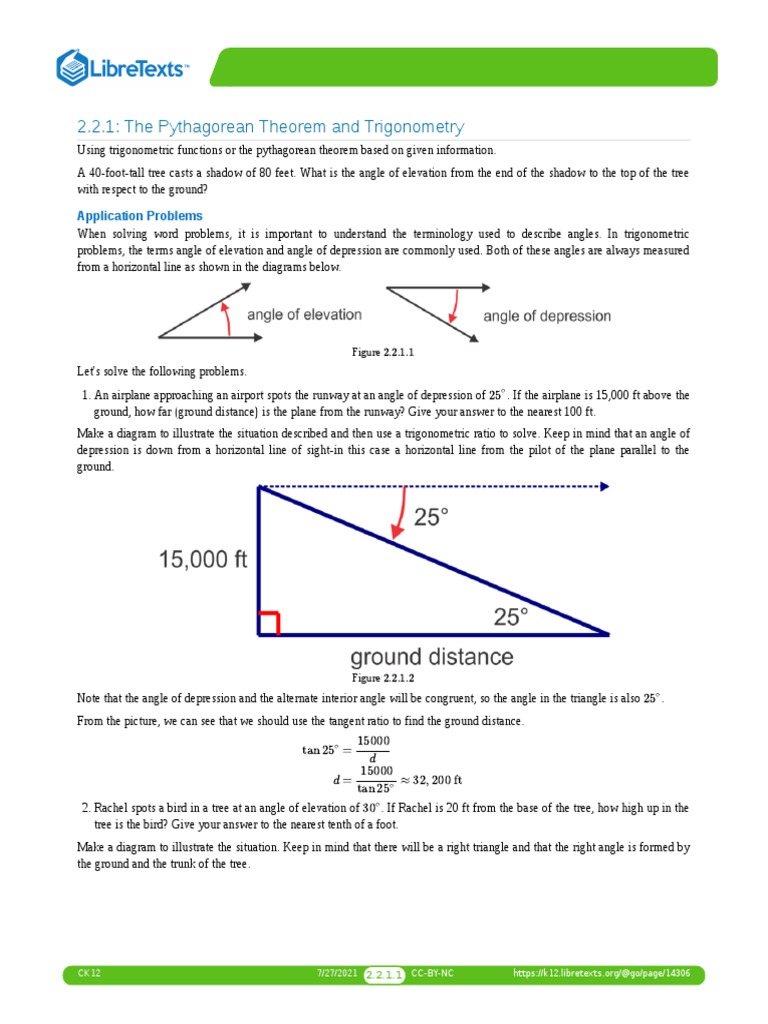 2.2.1: The Pythagorean Theorem and Trigonometry: Application Problems ...