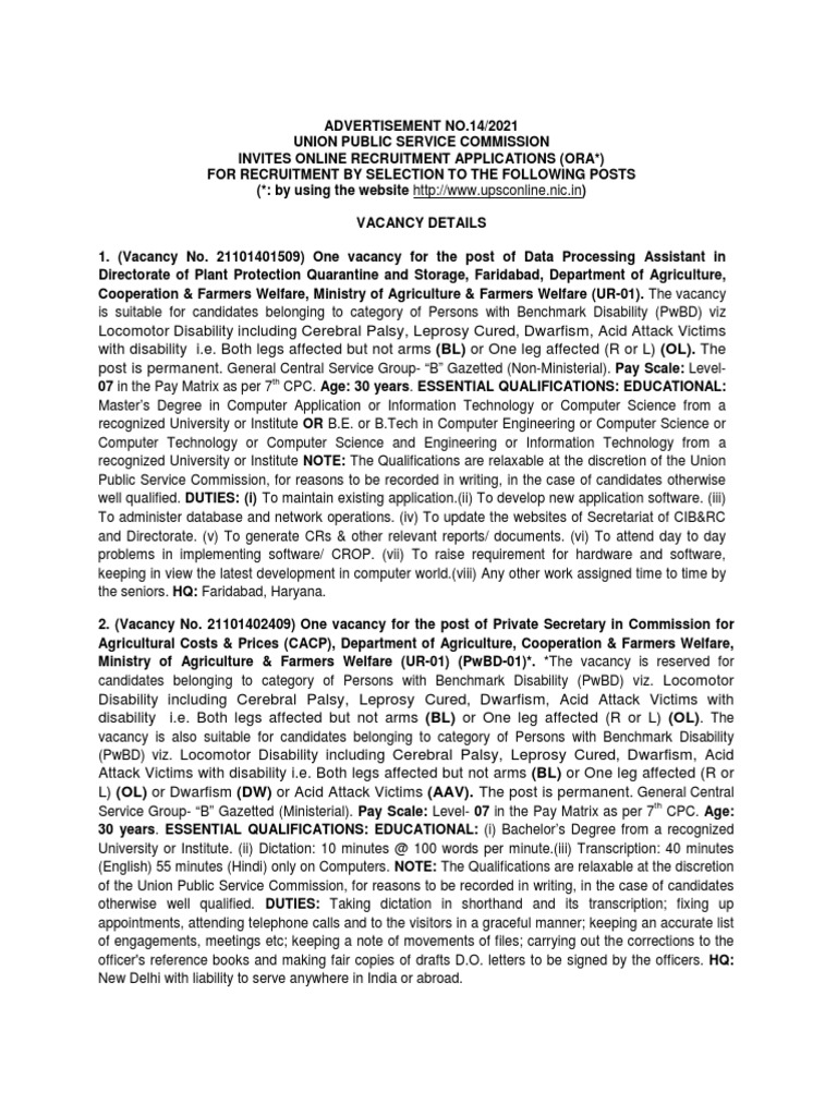 Upsc Assistant Labour Commissioner Notification 2021 | PDF | Academic ...