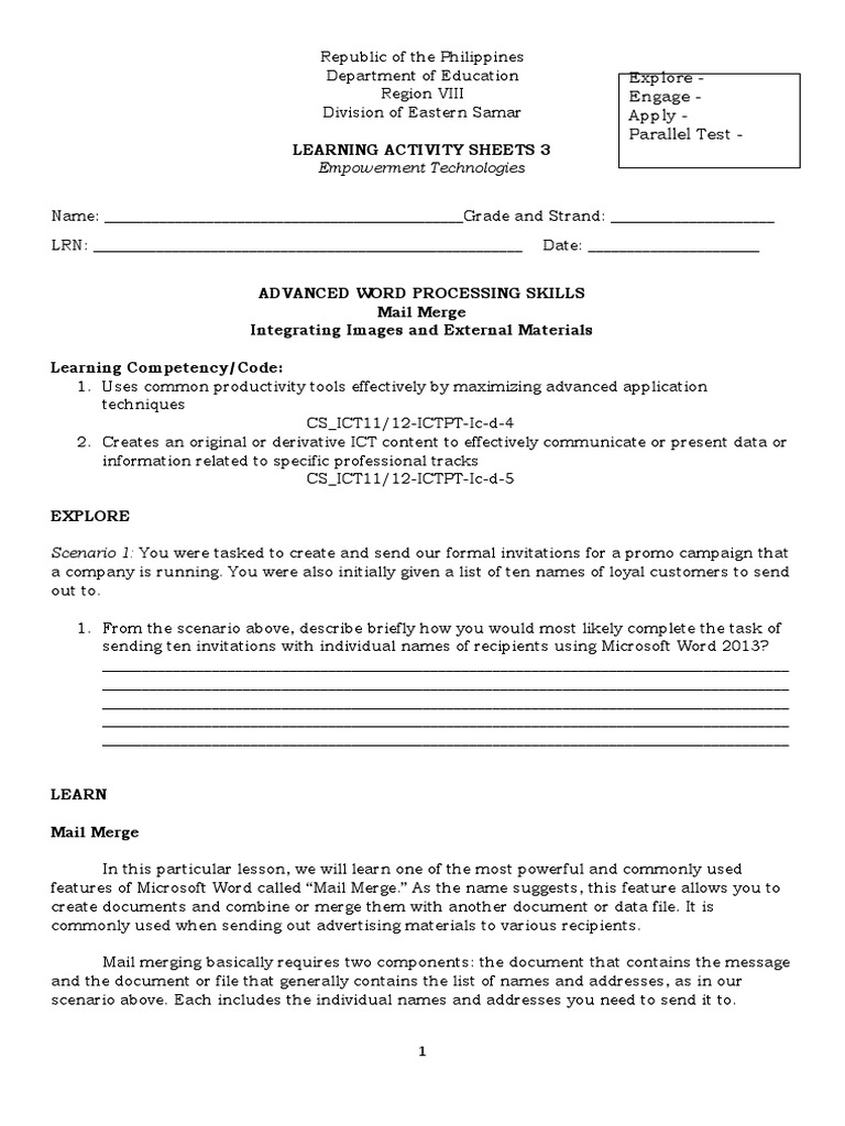 LAS ICT 3 Advanced Word Processing Skills | PDF | Microsoft Word ...