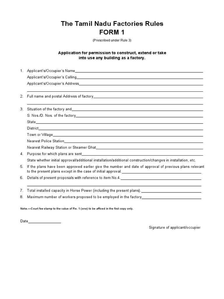 Form 1 - Application For Permission To Construct, Extend or Take Into ...