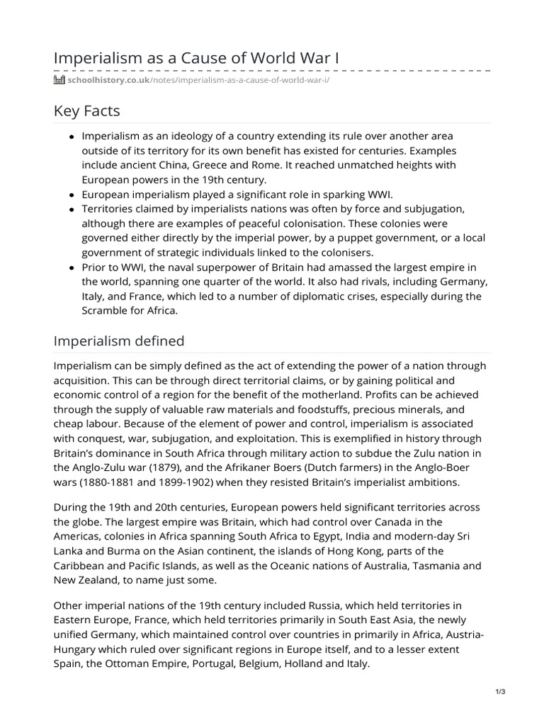 Imperialism As A Cause of World War I: Key Facts | PDF | Imperialism ...