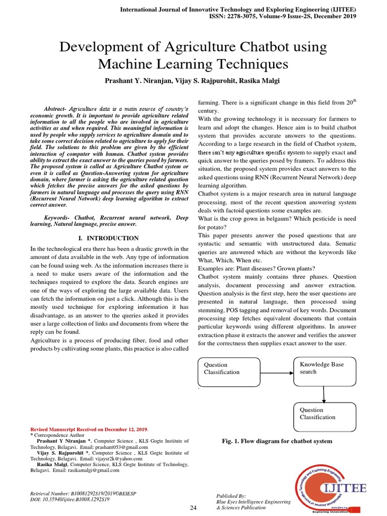 Development of Agriculture Chatbot Using Machine Learning Techniques ...