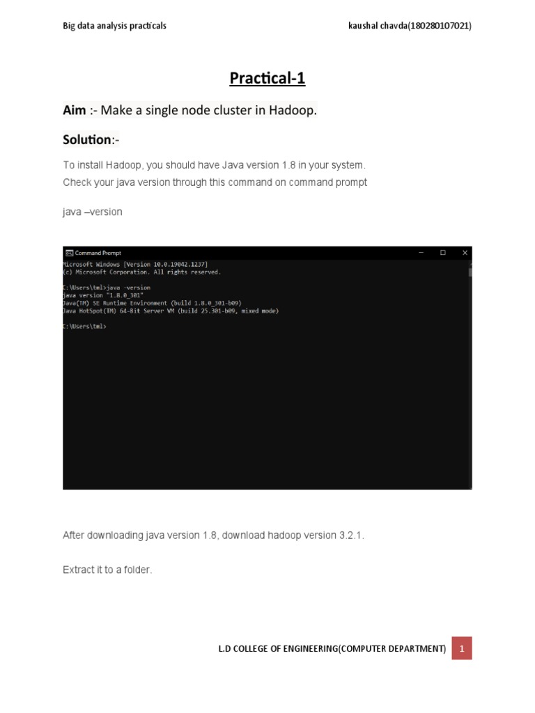Practical-1: Aim:-Make A Single Node Cluster in Hadoop. Solution | PDF | Apache Hadoop | Map Reduce