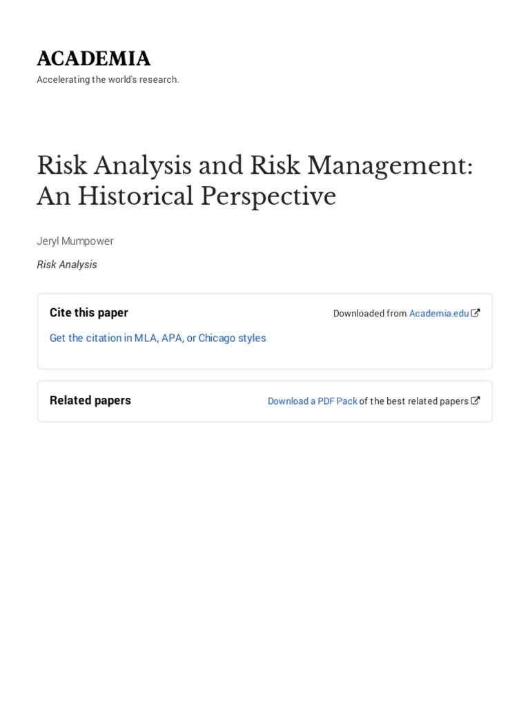 Risk Analysis and Risk Management: An Historical Perspective | PDF