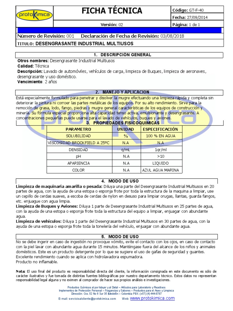 FT Desengrasante Industrial Multiusos | PDF | Agua | Química