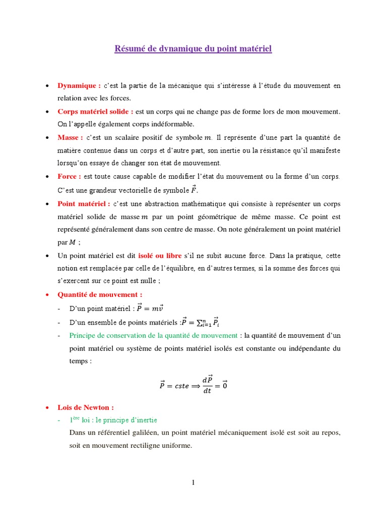 Résumé Chapitre 3 Dynamique Physique1 | PDF | Lois du mouvement de ...