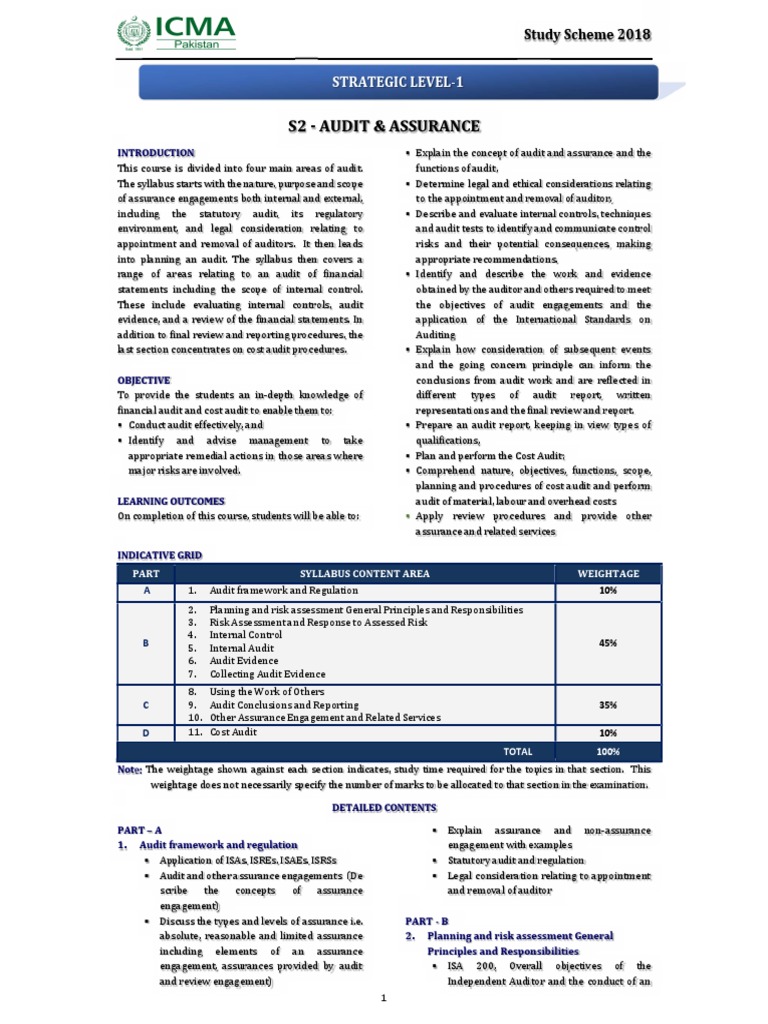 Audit and Assurance Study Scheme 2018: An In-Depth Review of the ...