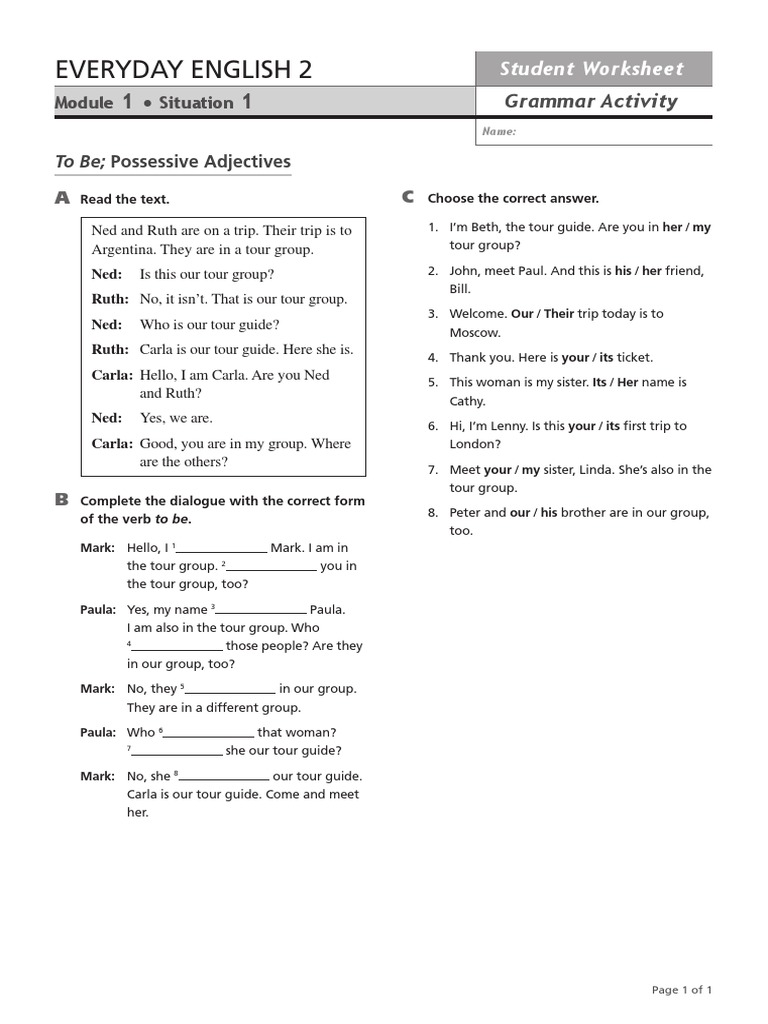 Everyday English 2: To Be Possessive Adjectives | PDF | Linguistics ...