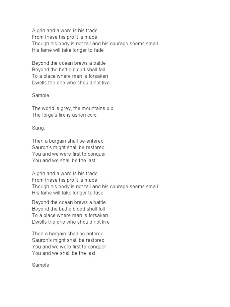 Summoning Lyrics | Download Free PDF | Middle Earth | Fantasy