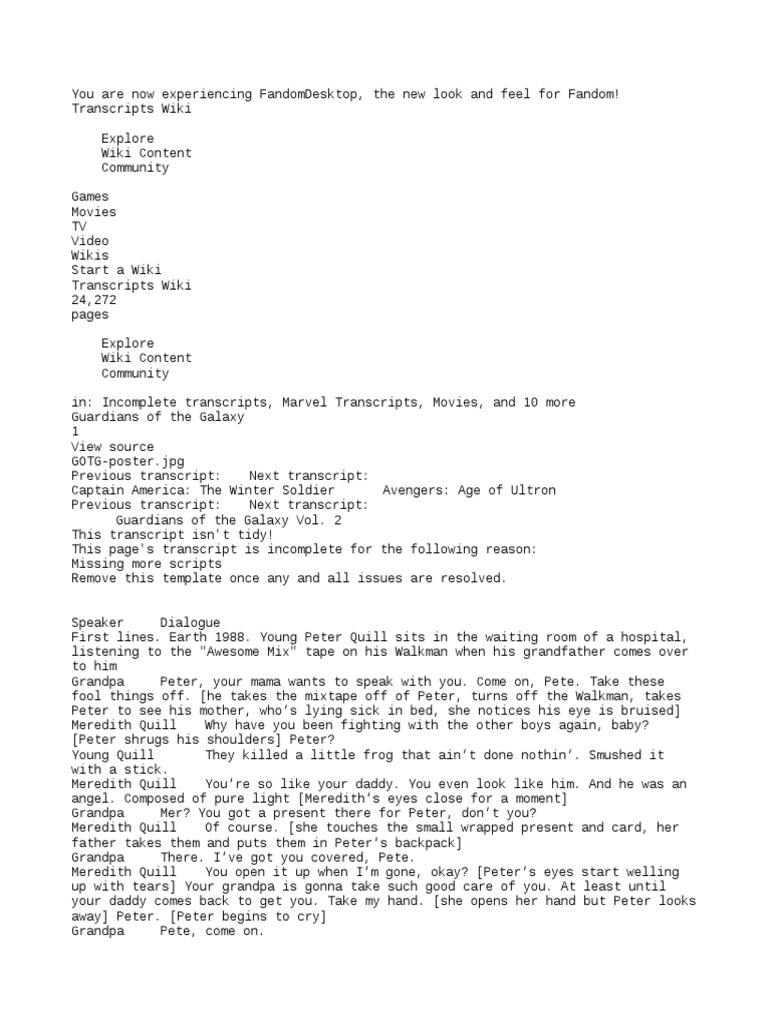 Guardians of Galaxy Script | PDF