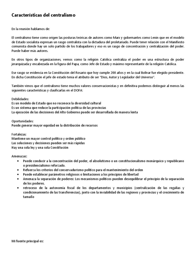 Características Del Centralismo | PDF | Estado (política) | República