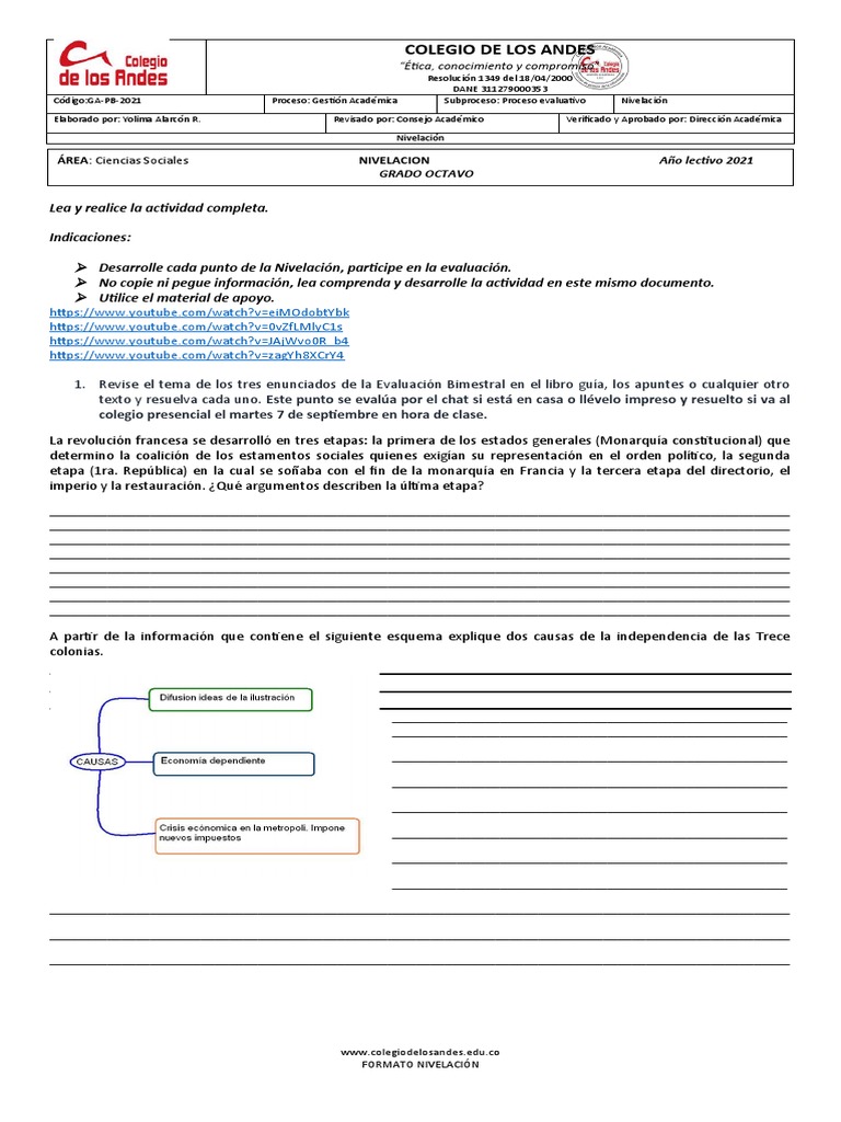 Nivelación OctavoC. Sociales 3 Bimestre 2021 | PDF