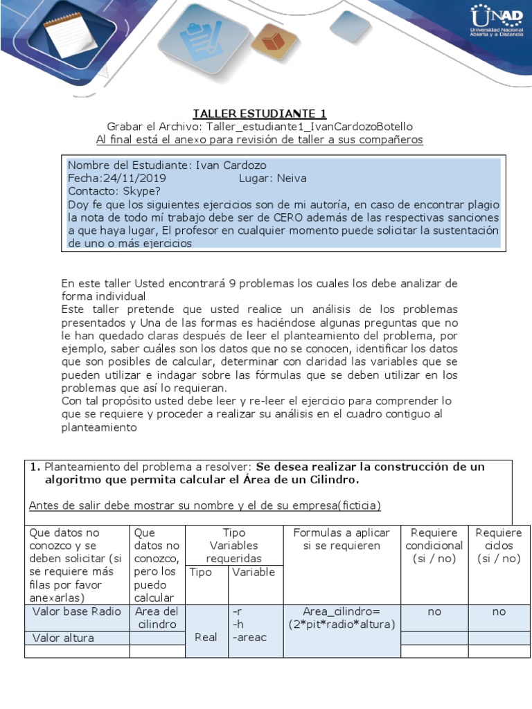 Taller Estudiante1 - Ivan - Cardozo.. | PDF | Algoritmos | Disco duro