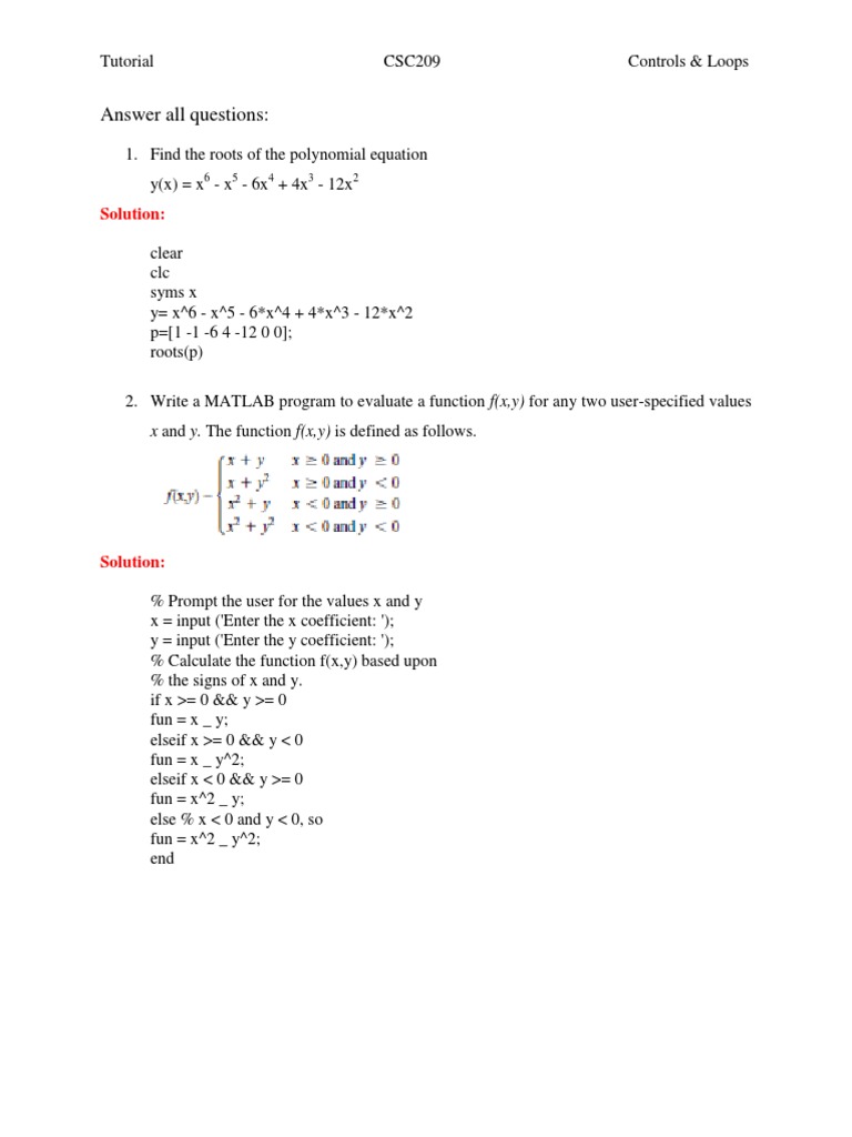 Answer All Questions:: Solution | PDF | Zero Of A Function | Function ...
