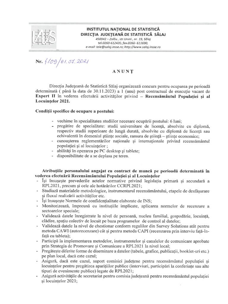 Anunt Concurs RPL Expert II | PDF