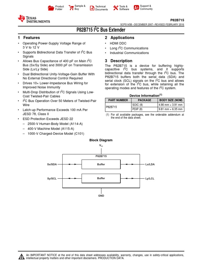 P82B715 I C Bus Extender: 2 1 Features 2 Applications | PDF ...