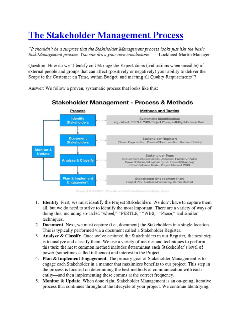 The Stakeholder Management Process | PDF