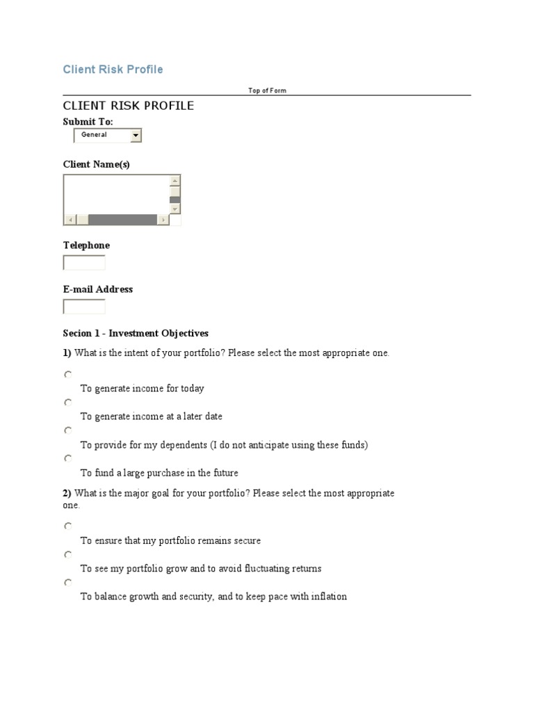 Client Risk Profile | PDF | Investment Fund | Investment Management