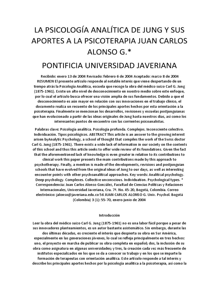 Aportes de Jung a la Psicoterapia | PDF | Psicologia analitica | Carl Jung