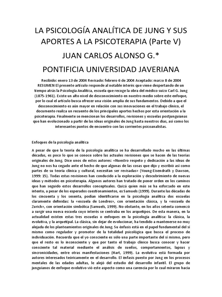 La Psicología Analítica de Jung y Sus Aportes V | PDF | Psicologia ...