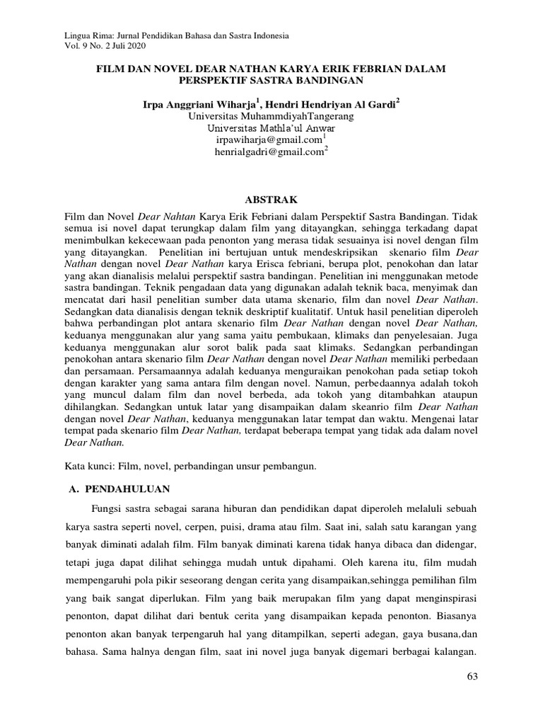 Sastra Bandingan Dear Nathan | PDF
