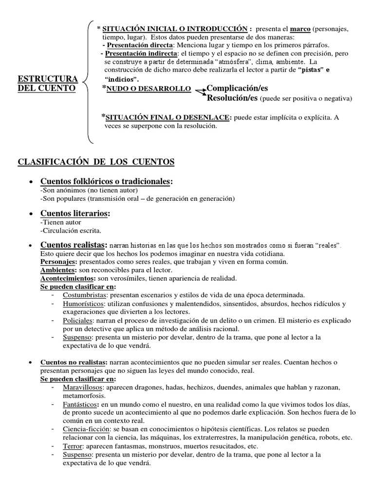 3.estructura Del Cuento Clasificacion CUADRO | PDF | Suspense (Género)