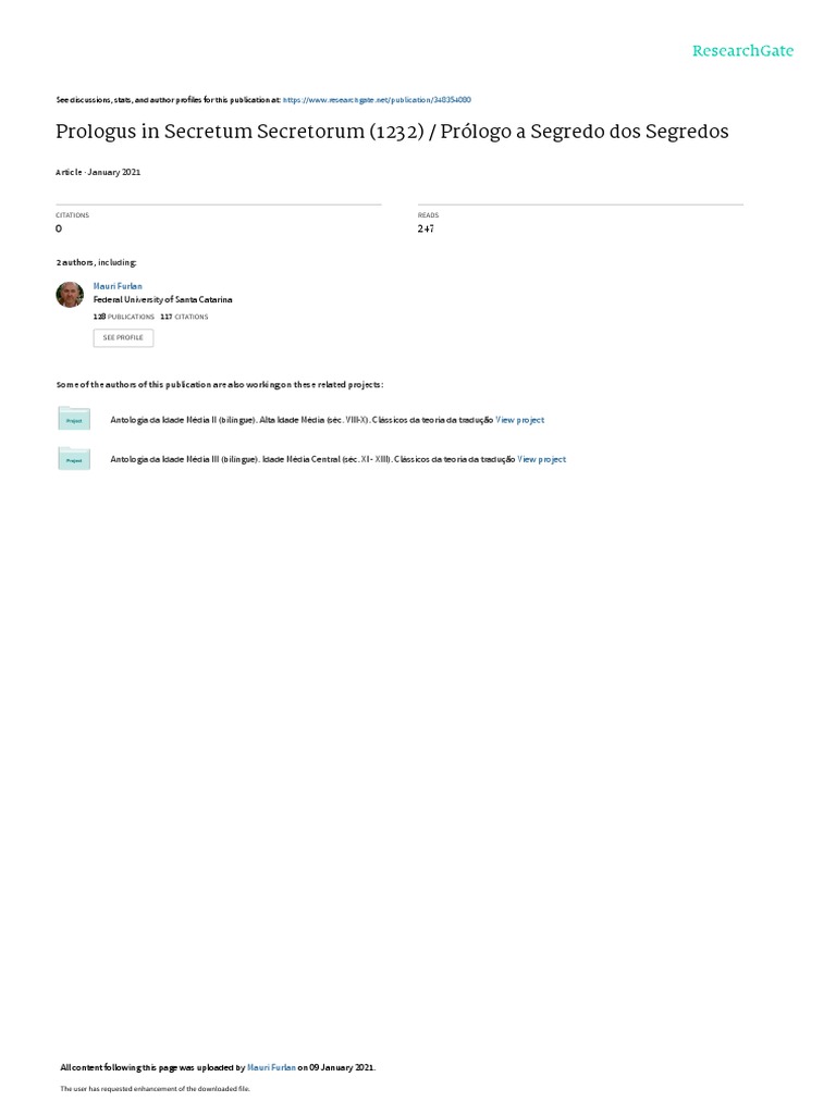 1232 Prologusin Libro Secretum Secretorum | PDF | Traduções | Árabe