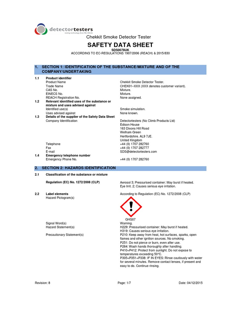 Smoke Detector Tester SDS | PDF | Dangerous Goods | Occupational Safety ...