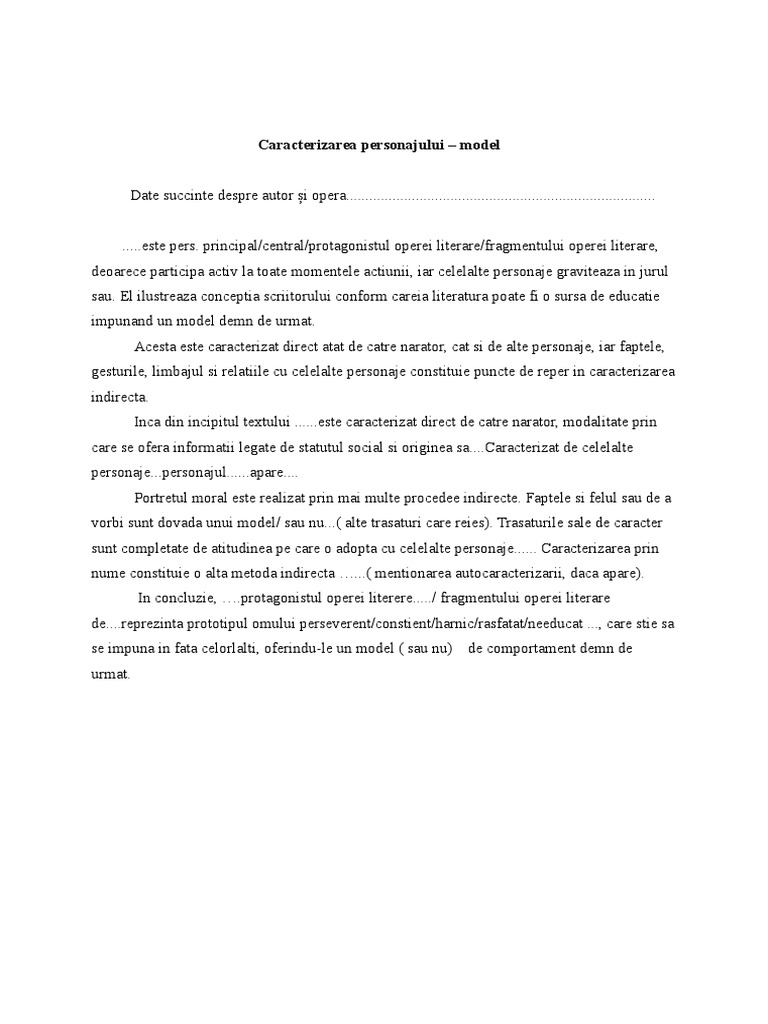 Caracterizarea Model - Personajului | PDF