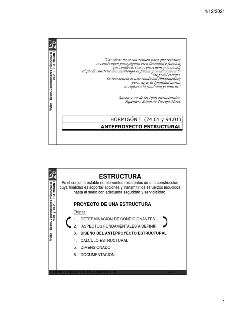 CLASE 01b-FIUBA-ANTEPROY-2021 | PDF | Concreto reforzado | Hormigón